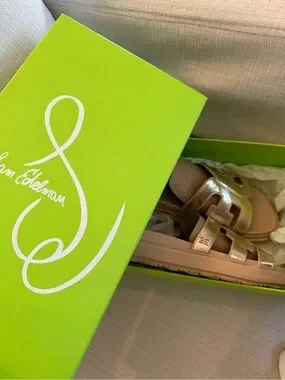 Sam Edelman | Shoes | Sam Edelman Gold Slide Sandals With Tan Footbed ...